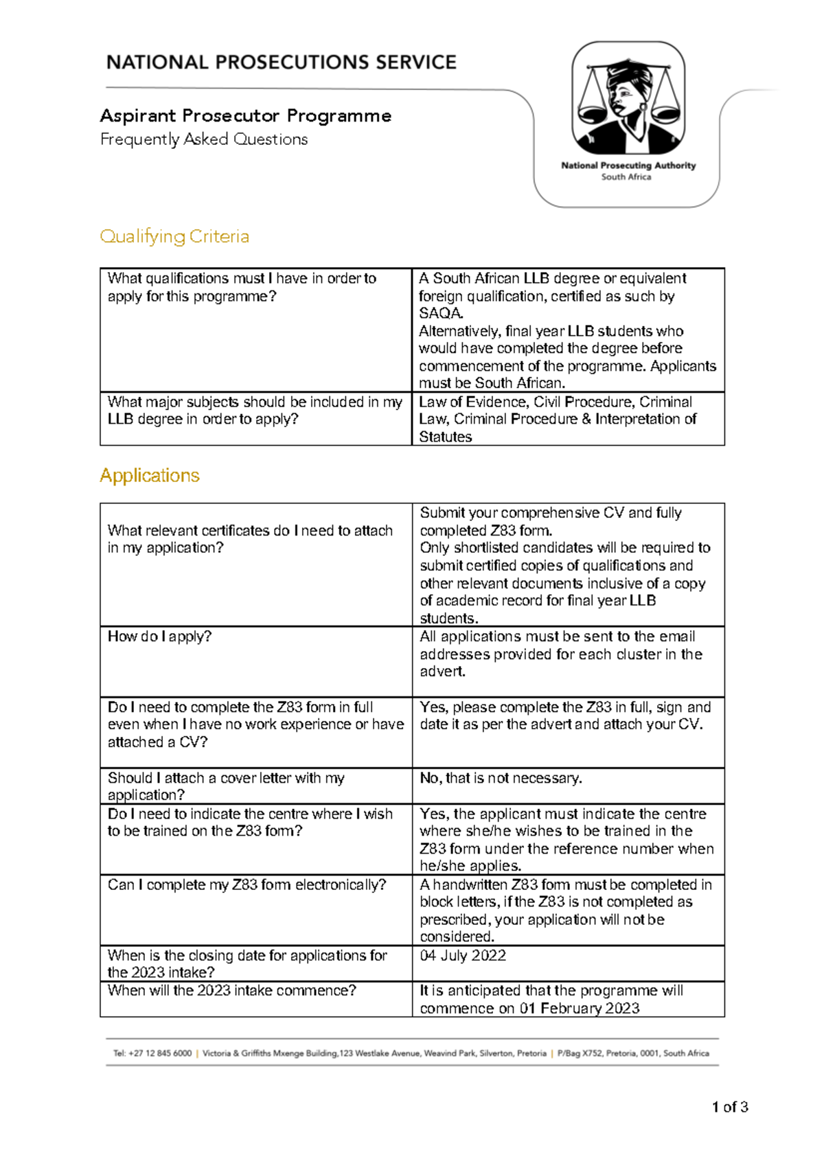 Aspirant Prosecutor Programme 2023 FAQ 0 - 1 of 3 Aspirant Prosecutor ...
