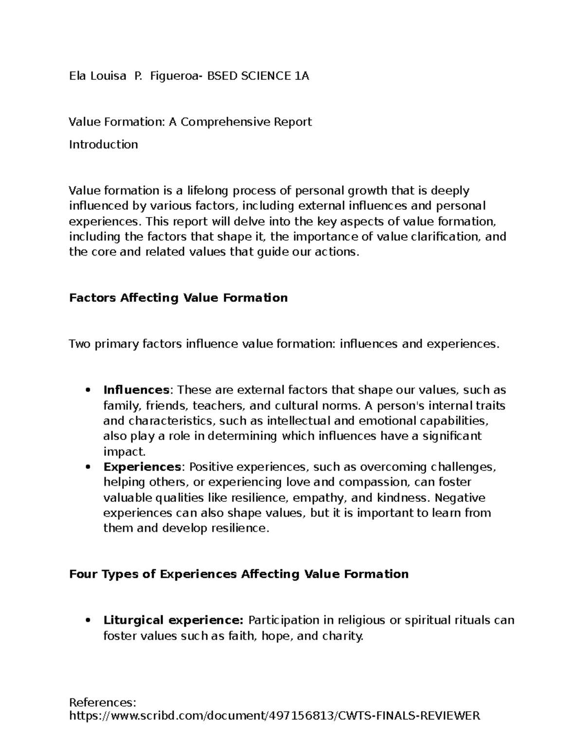 Written Report CWTS Figueroa - Ela Louisa P. Figueroa- BSED SCIENCE 1A ...