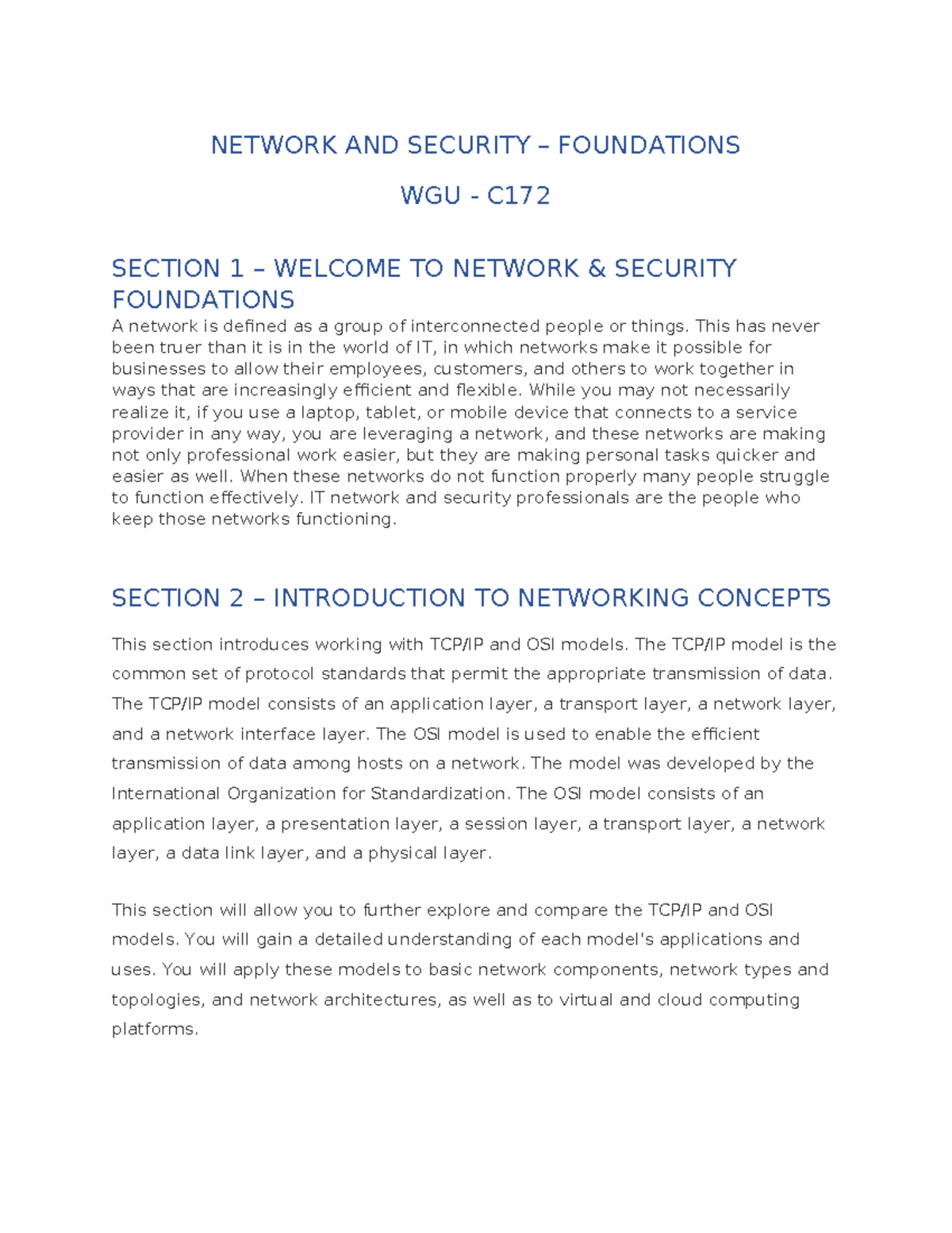 C172 - Course Notes - NETWORK AND SECURITY – FOUNDATIONS WGU - C ...