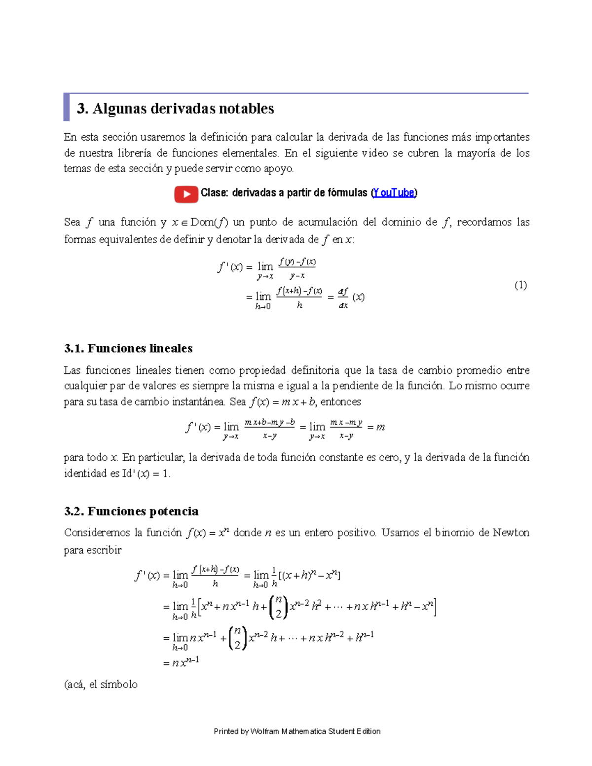 Guia semana 10 - 3. Algunas derivadas notables En esta sección usaremos ...