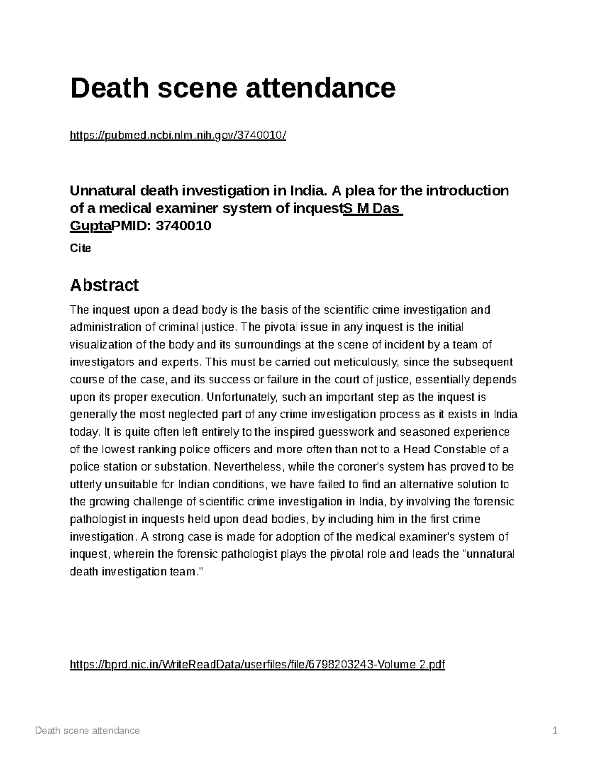 Death scene attendance - ncbi.nlm.nih/3740010/ Unnatural death ...