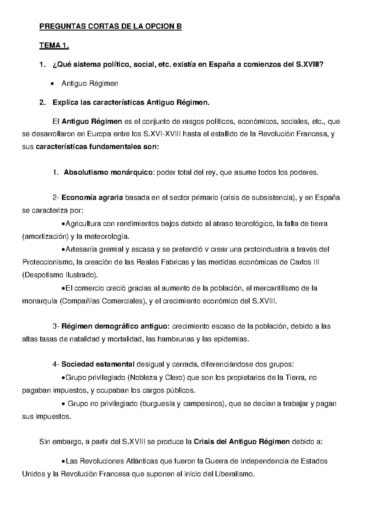Preguntas Cortas DE LA Opcion B. TEMA 1 - PREGUNTAS CORTAS DE LA OPCION B TEMA 1. ¿Qué sistema ...