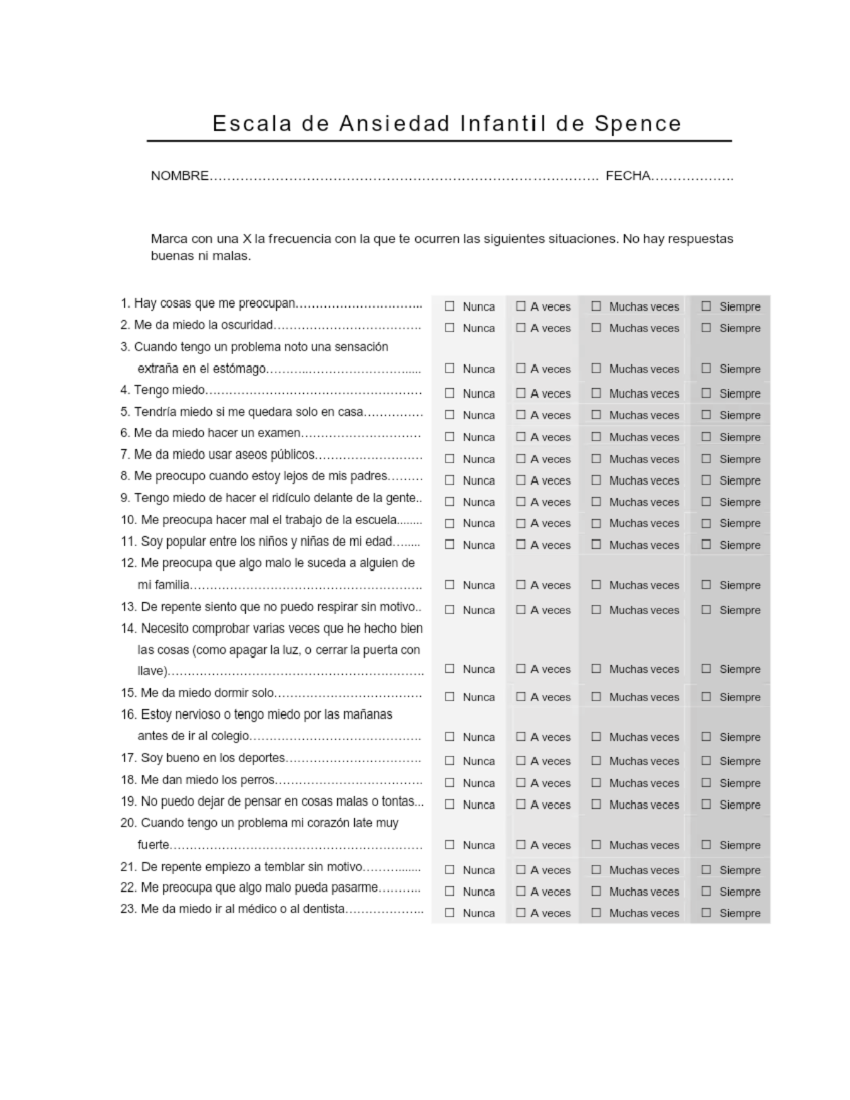 Escala de ansiedad infantil - Psicoterapia - Studocu