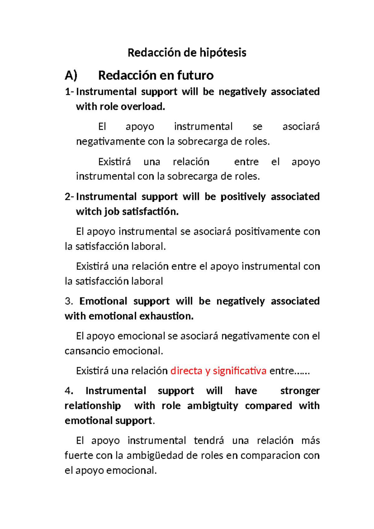 Hipotesis en presente y en futuro - Redacción de hipótesis A) Redacción ...