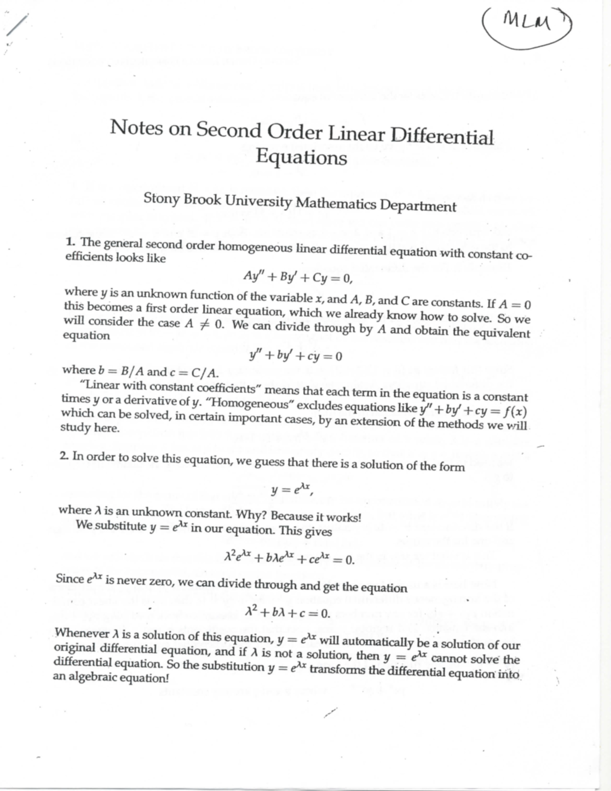 Second order equations - MAT 127 - Studocu