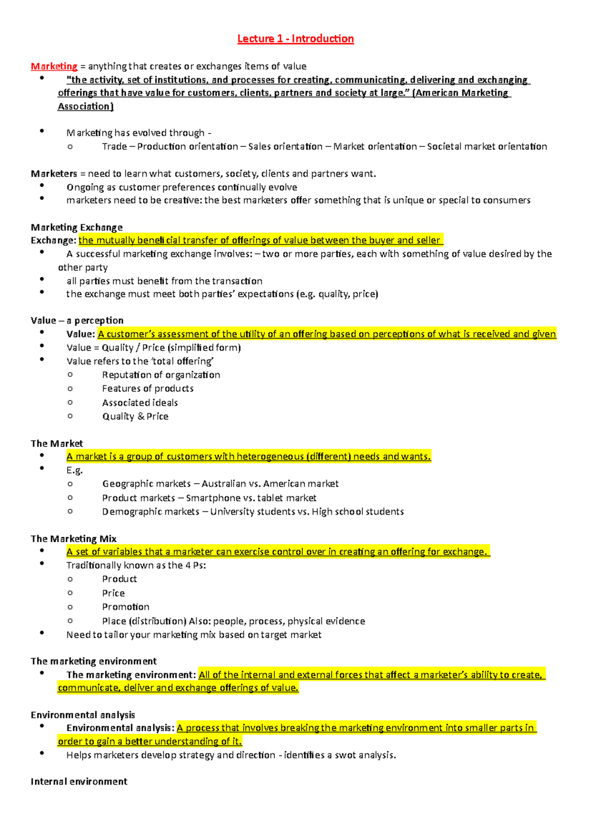 Marketing Foundations - Lecture Notes - Lecture 1 - Introduction ...