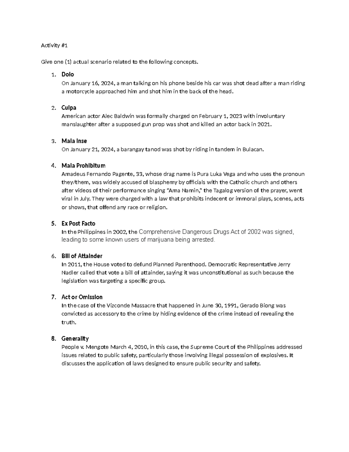 Intro Activity#1 - Activity # Give one (1) actual scenario related to ...