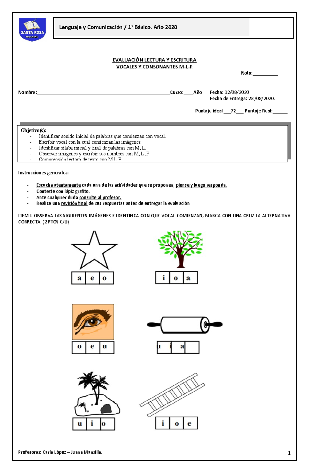 Scribd - lectura - EVALUACIÓN LECTURA Y ESCRITURA VOCALES Y CONSONANTES ...