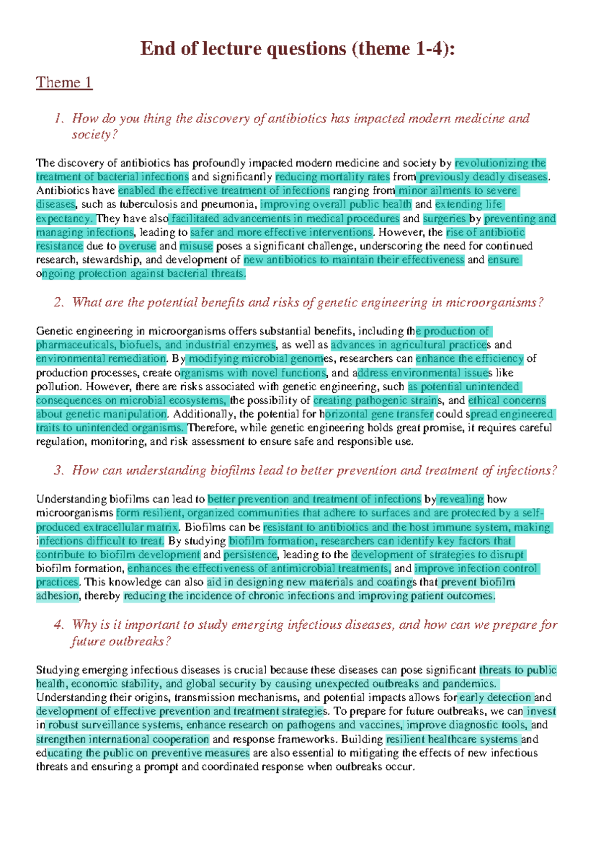 End of lecture questions theme 1-4 - End of lecture questions (theme 1 ...
