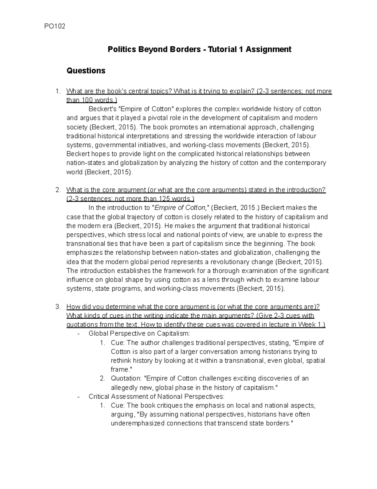 PO102 - Tutorial 1 Assignment - PO Politics Beyond Borders - Tutorial 1 ...