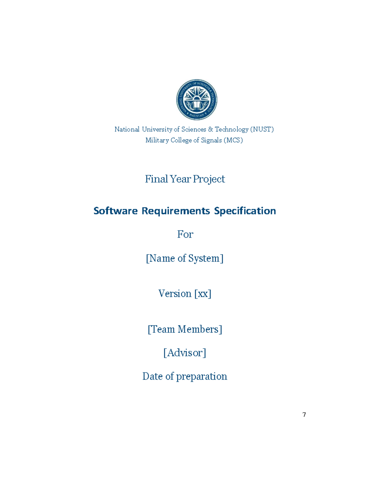 Template - SRS - good - FYP SRS Document Template National University ...