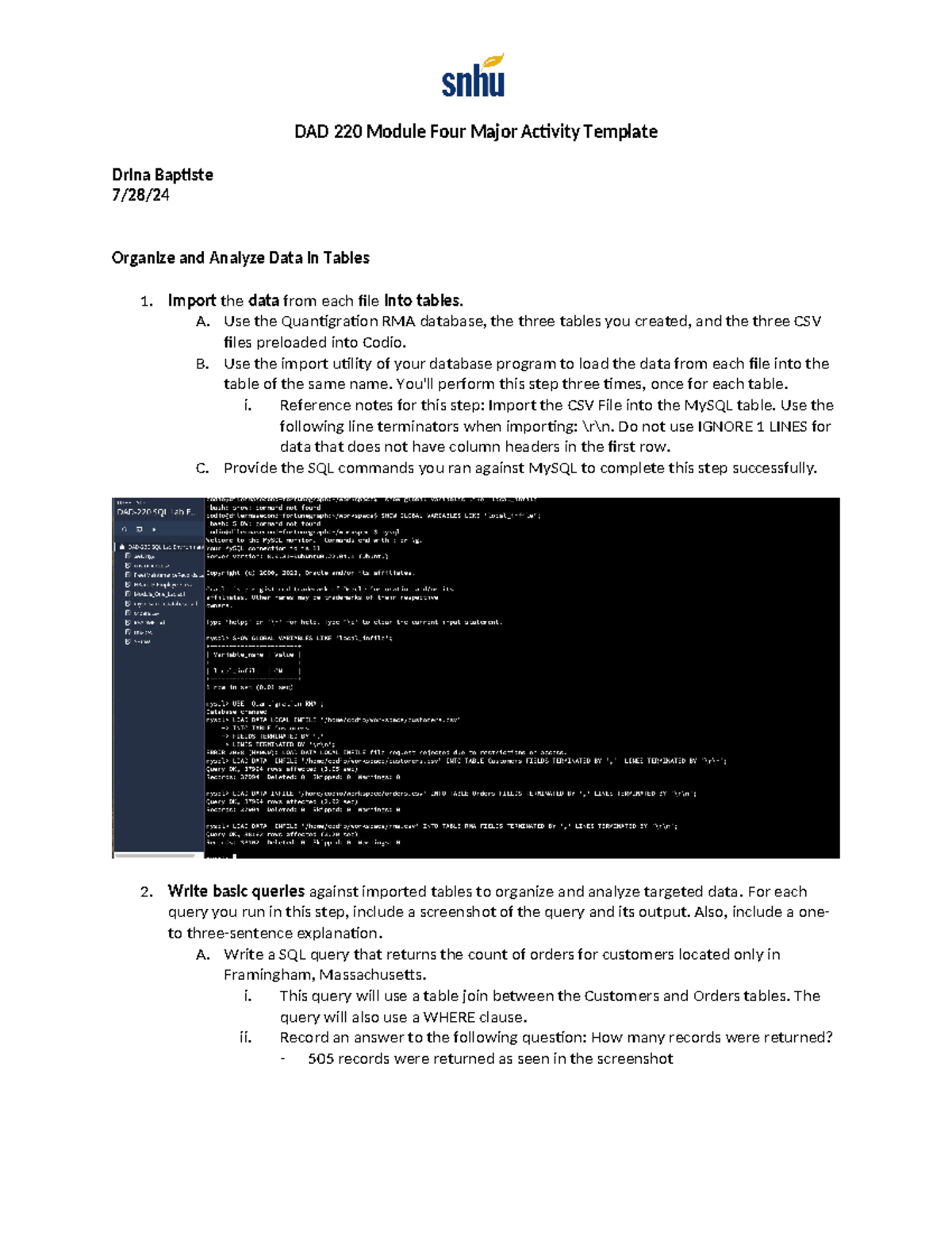 DAD 220 Module Four Major Activity Completed - DAD 220 Module Four ...