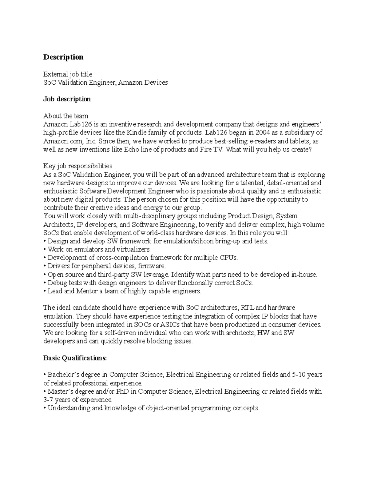 Job Description SOC Validation Engineer - Description External job ...