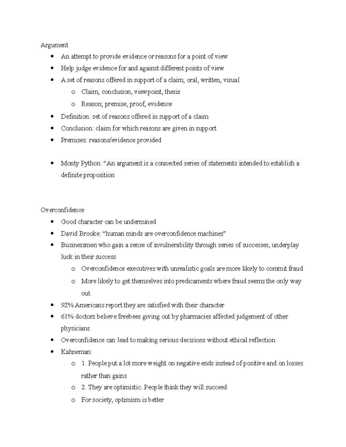 Argument - lecture 1 notes - Argument An attempt to provide evidence or ...