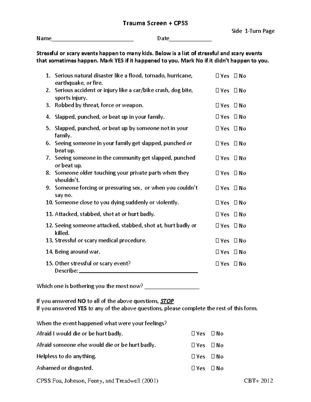 027 - CPSS Trauma Screen - CPSS Foa, Johnson, Feeny, and Treadwell ...
