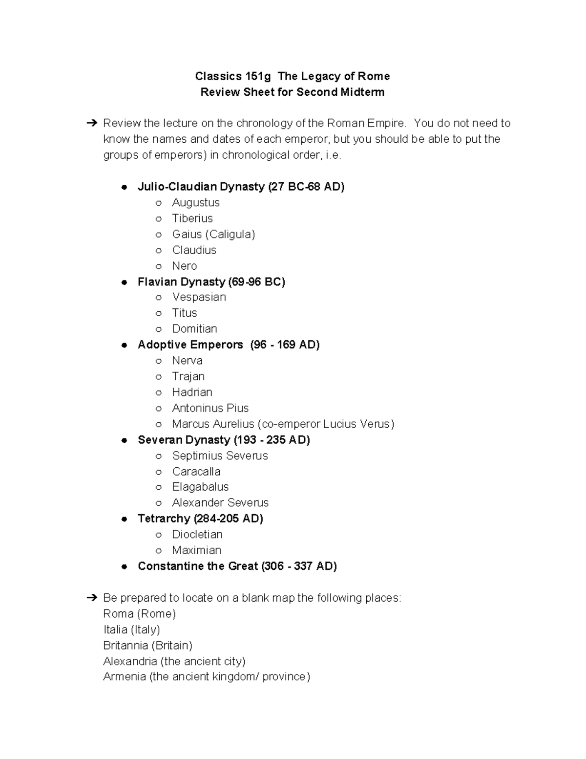 Legacy of Rome Midterm 2 Study Guide - Classics 151g The Legacy of Rome ...