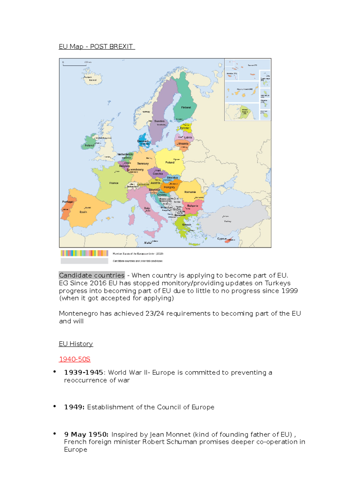 EU History notes - EU historical overview - EU Map - POST BREXIT ...