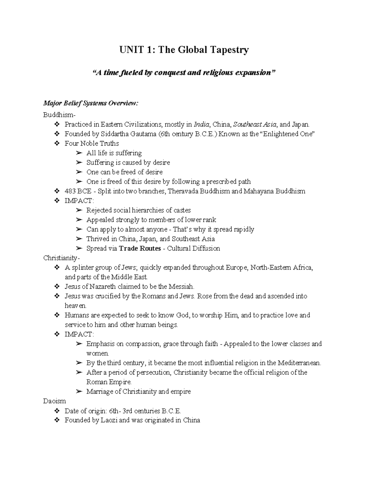 UNIT 1 The Global Tapestry - UNIT 1: The Global Tapestry “A time fueled ...