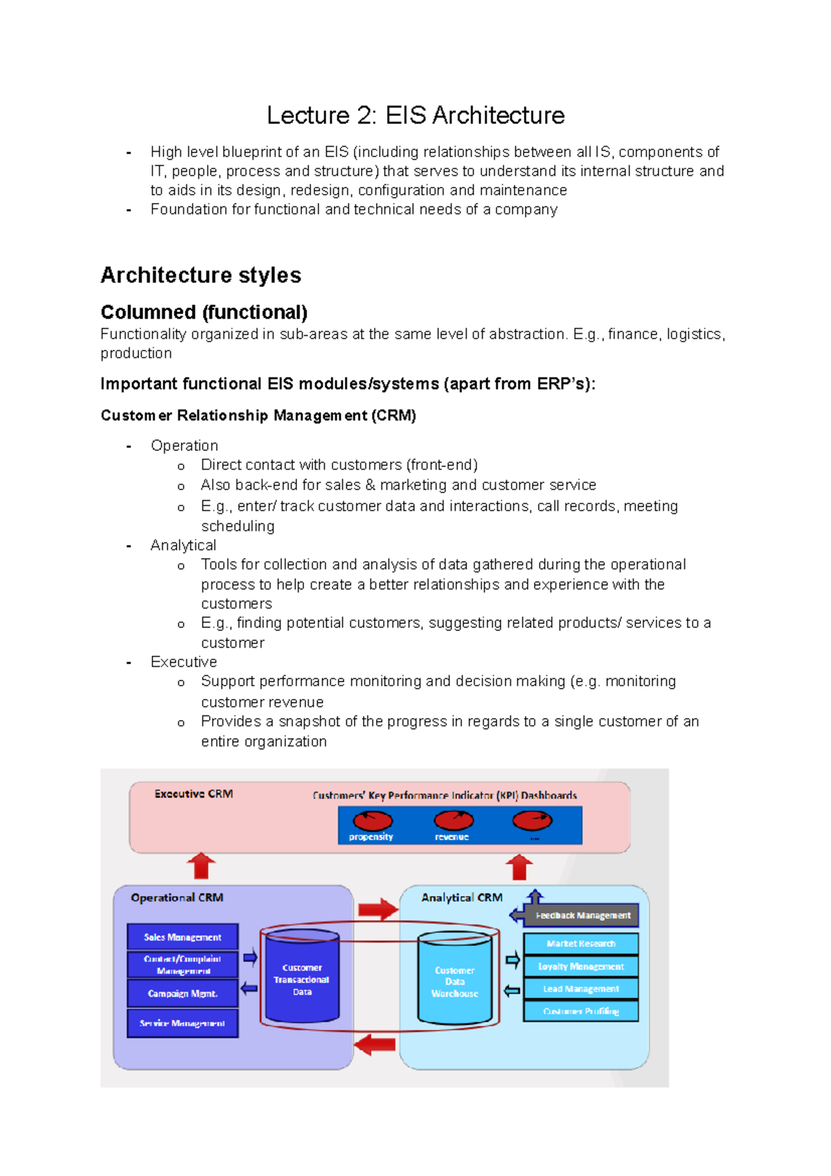 1BK70 summary - Lecture 2: EIS Architecture High level blueprint of an ...