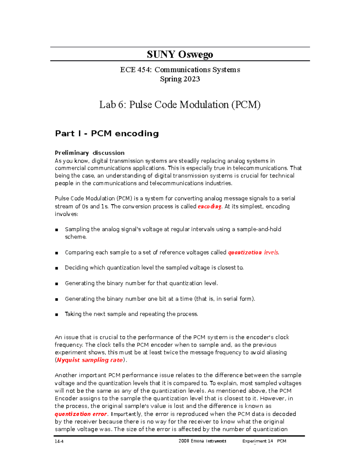 ECE454 lab06 SP23 PCM encoding decoding - 14- 4 2OO8 Emona I n str u m ...
