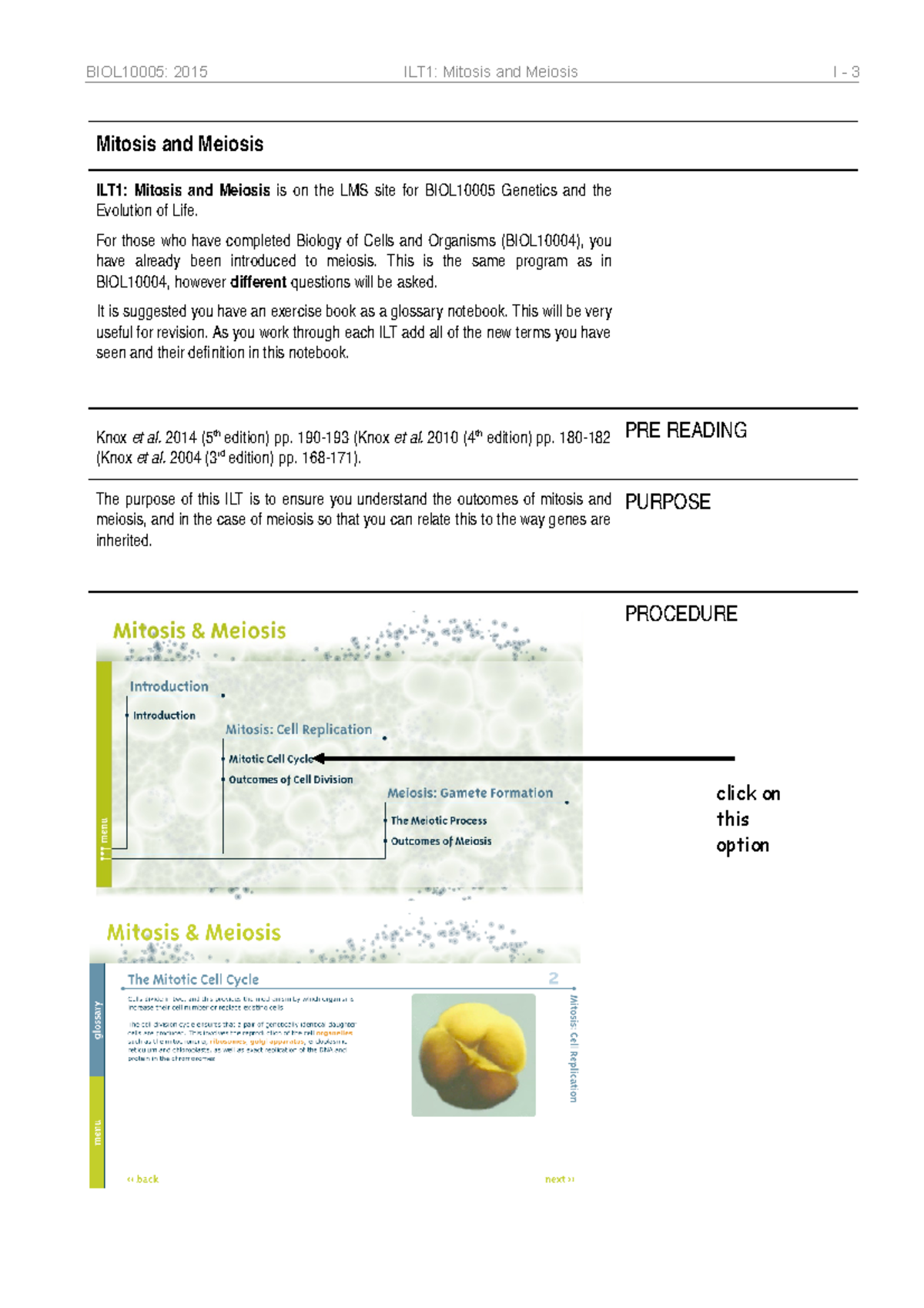 BIOL10005 ILT1 Mitosis Meiosis worksheet - Independent Learning Task 1 ...