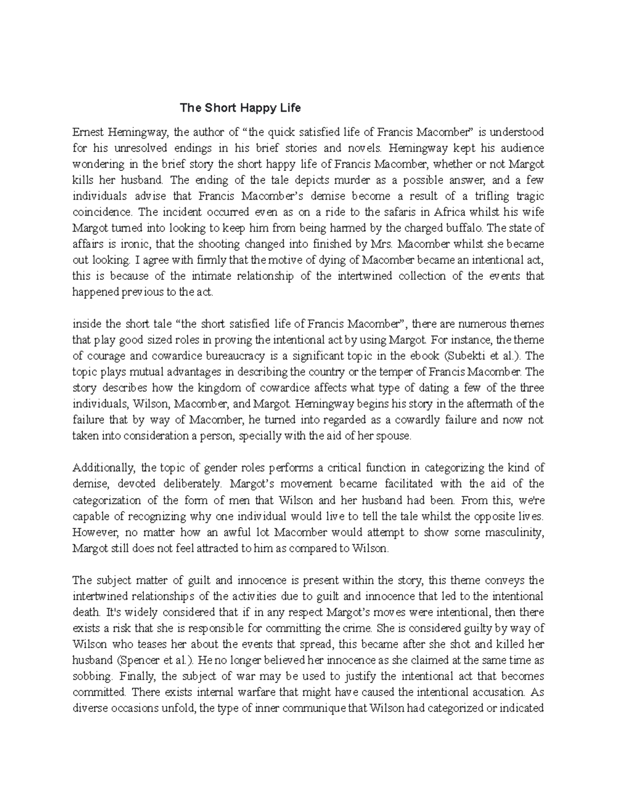 The Short Happy Life - The Short Happy Life Ernest Hemingway, the ...