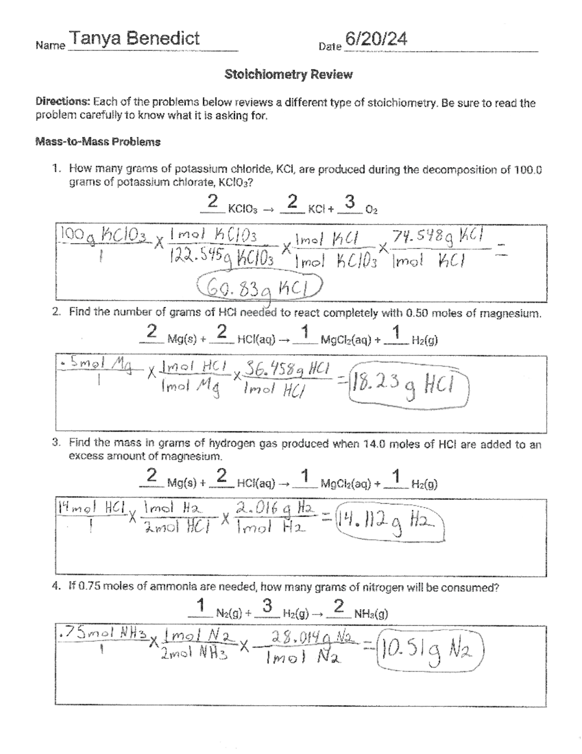 Stoichiometry Review - Be sure to read the problem carefully to know ...