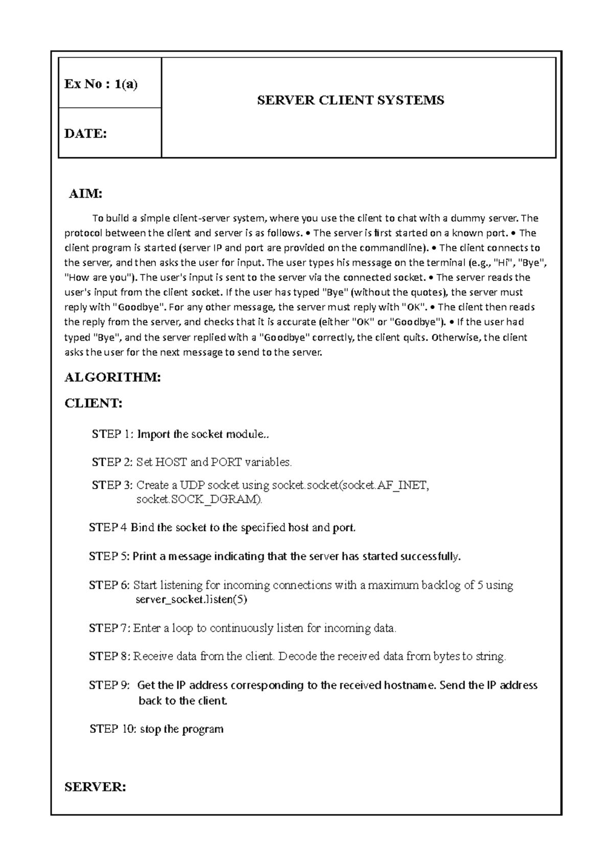 Ccc - ggg - AIM: To build a simple client-server system, where you use ...