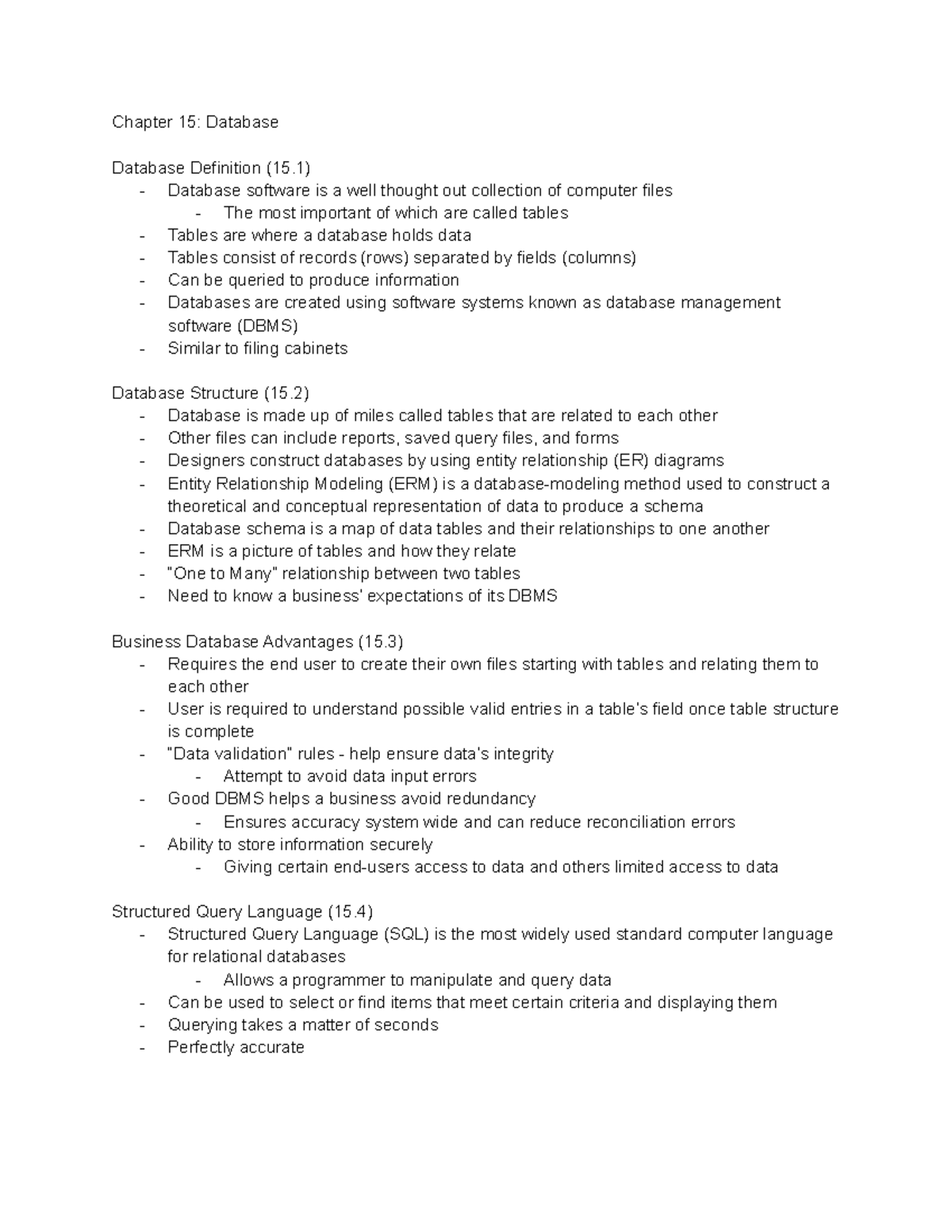 Database Notes - Chapter 15: Database Database Definition (15 ...