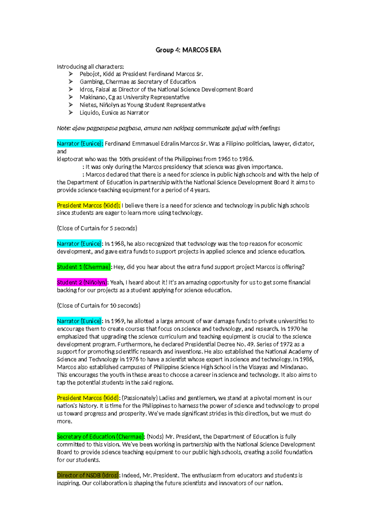 Group 4 Script Role Play - Group 4: MARCOS ERA Introducing all ...