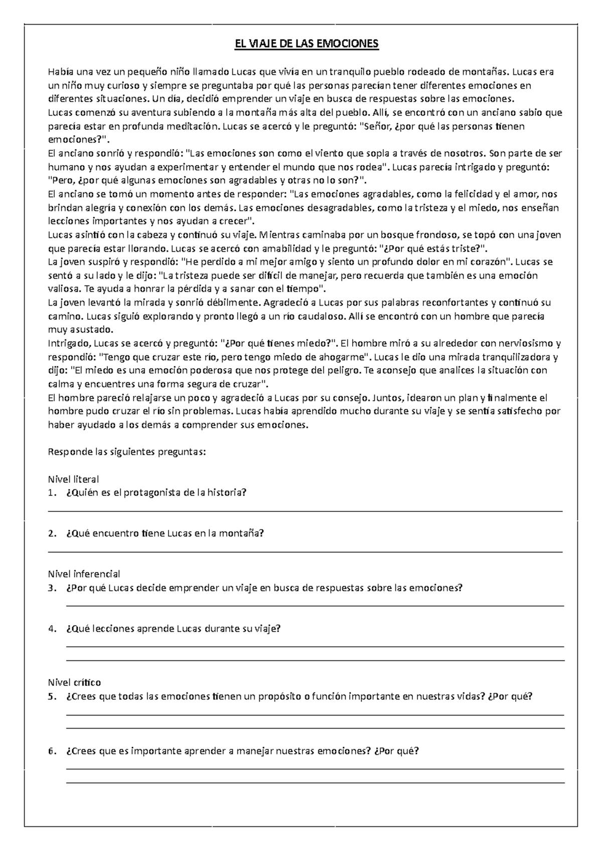 EL Viaje DE LAS Emociones - EL VIAJE DE LAS EMOCIONES Había una vez un ...