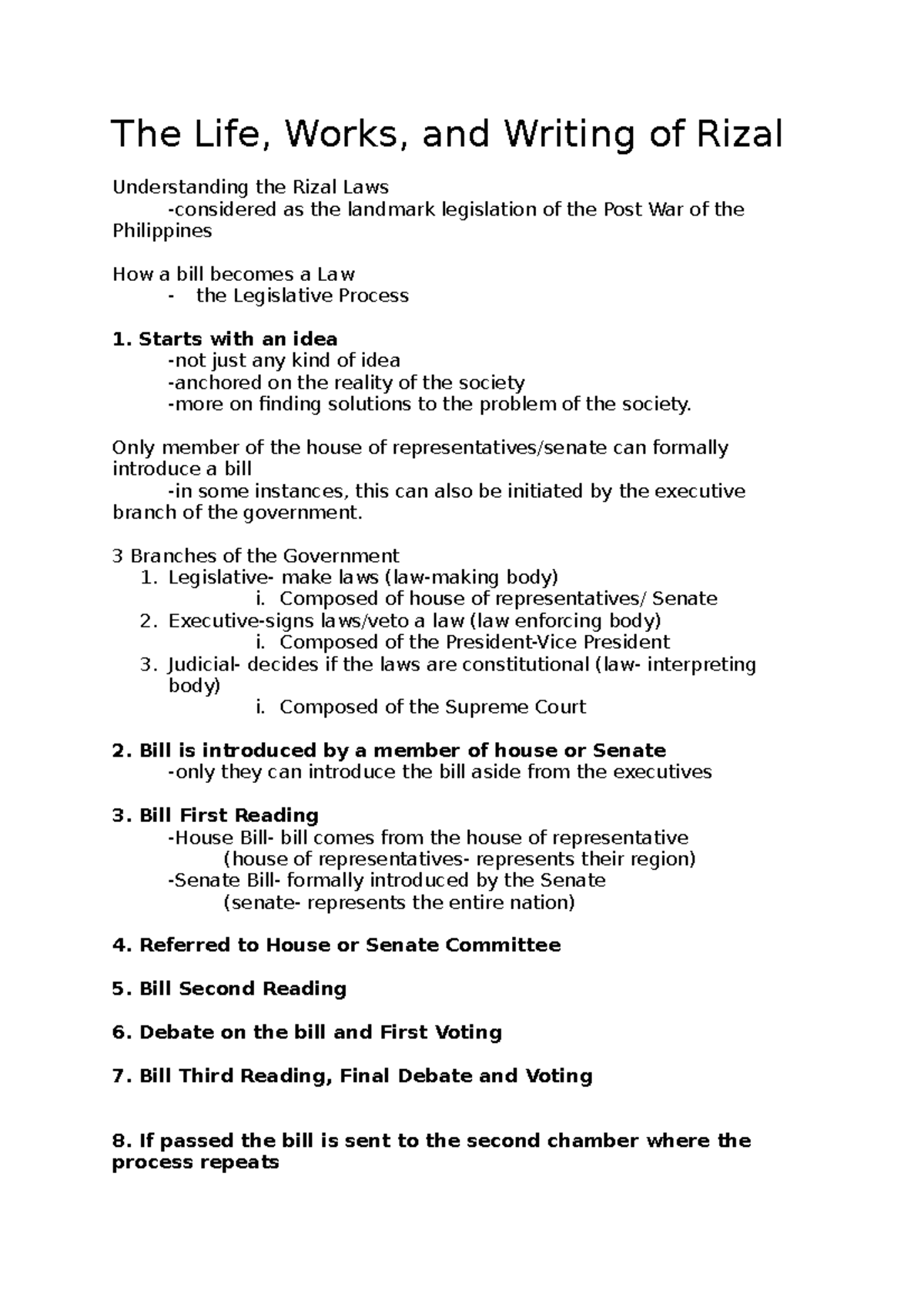 Life and Works of Jose Rizal Notes - The Life, Works, and Writing of ...