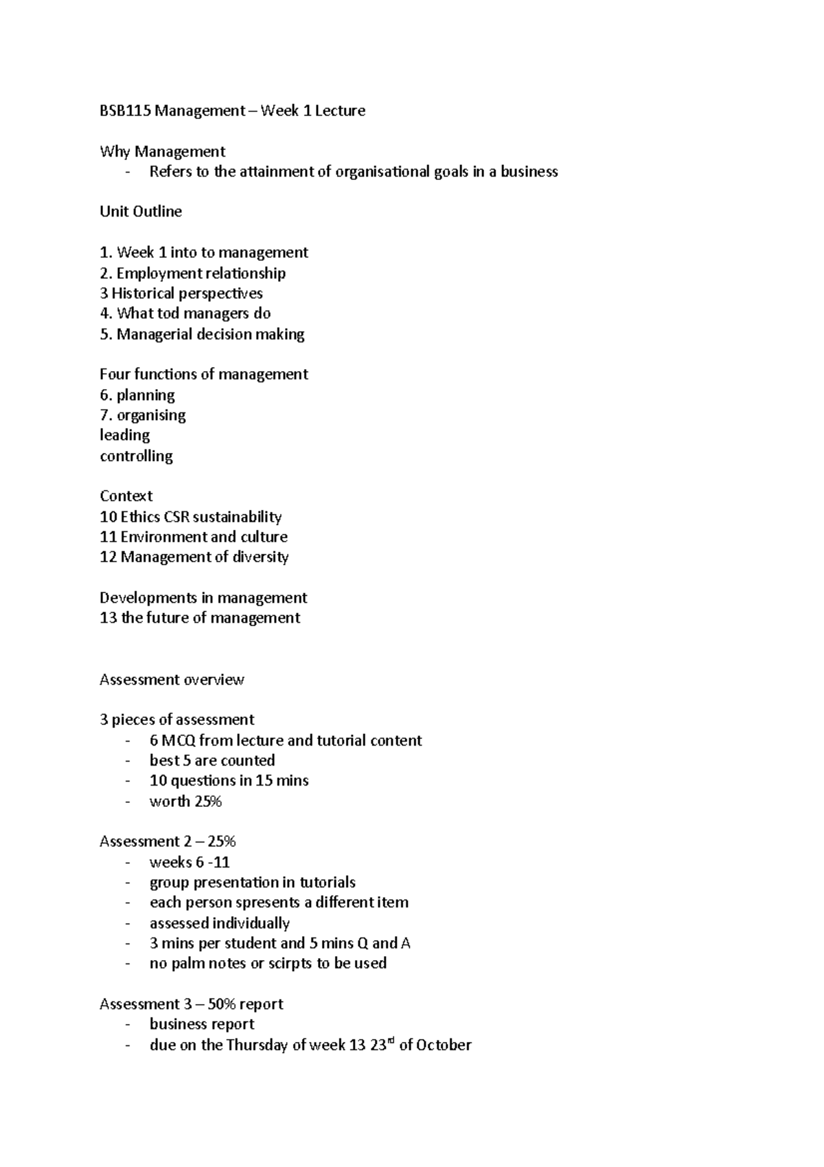 BSB115 Management – Week 1 Lecture - BSB115 Management – Week 1 Lecture ...