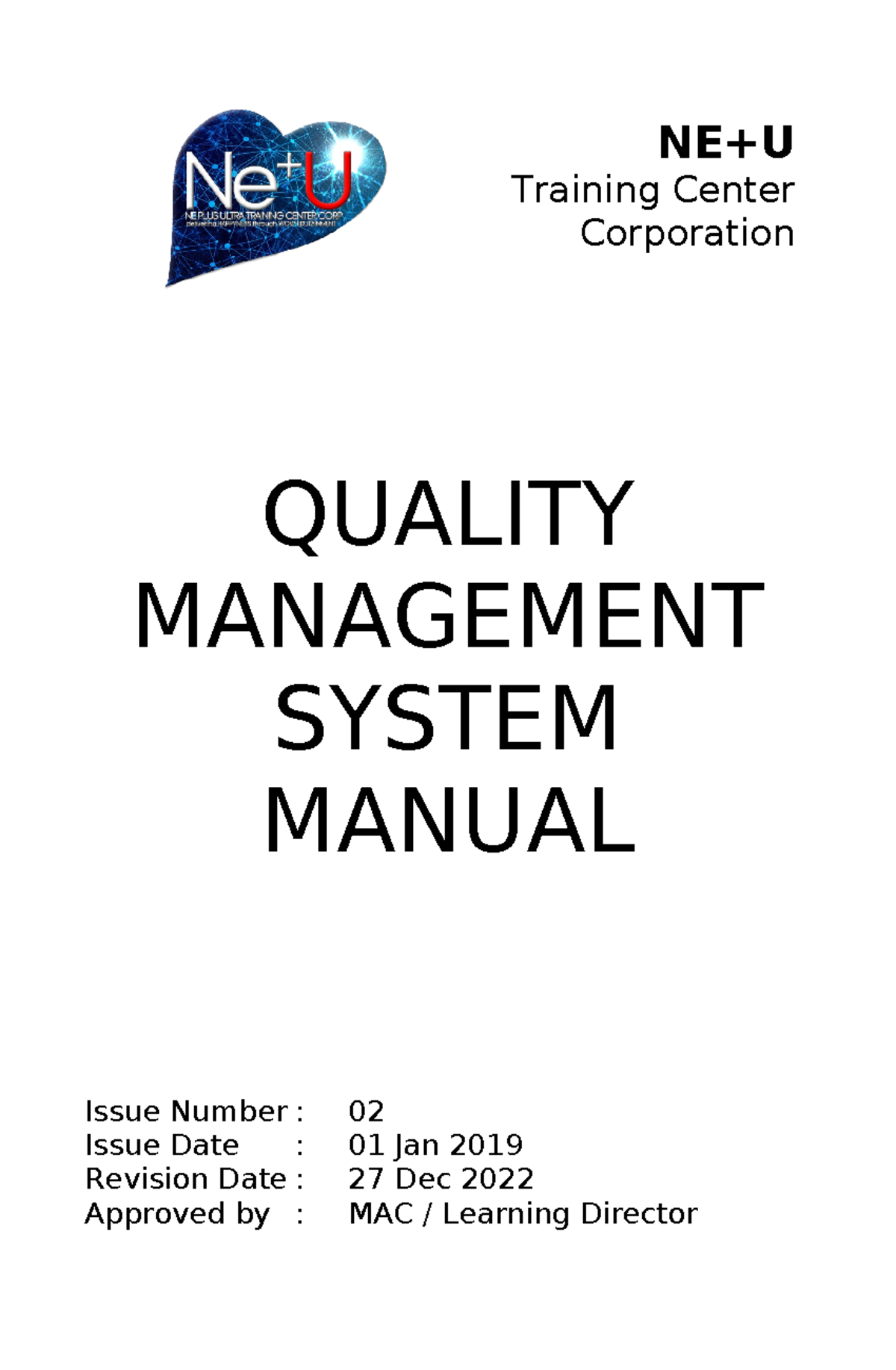 NE-U- Tesda-Quality-Management-System 2022eqweqw - NE+U Training Center ...