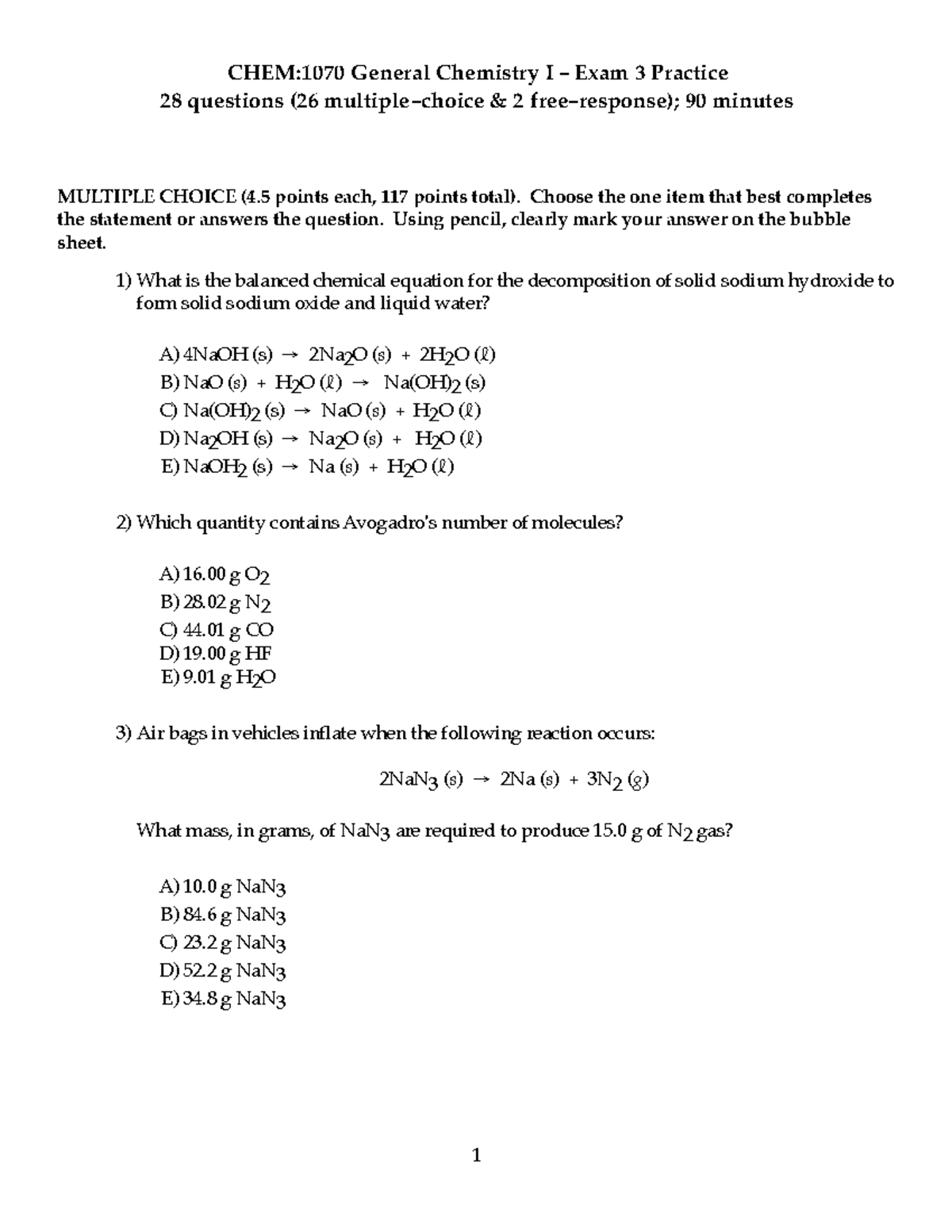 chem practice exam 3 - CHEM10700EXV - IOWA - Studocu