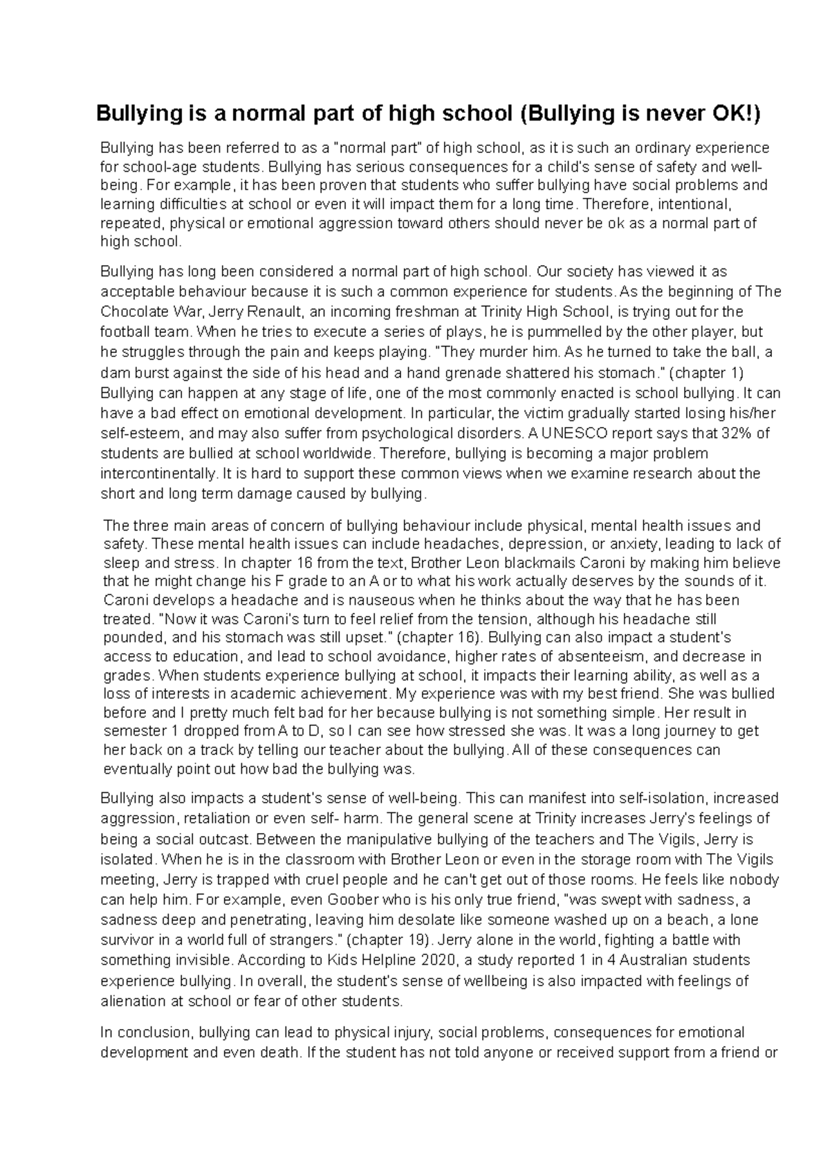 The Impact of Bullying in High School - Studocu