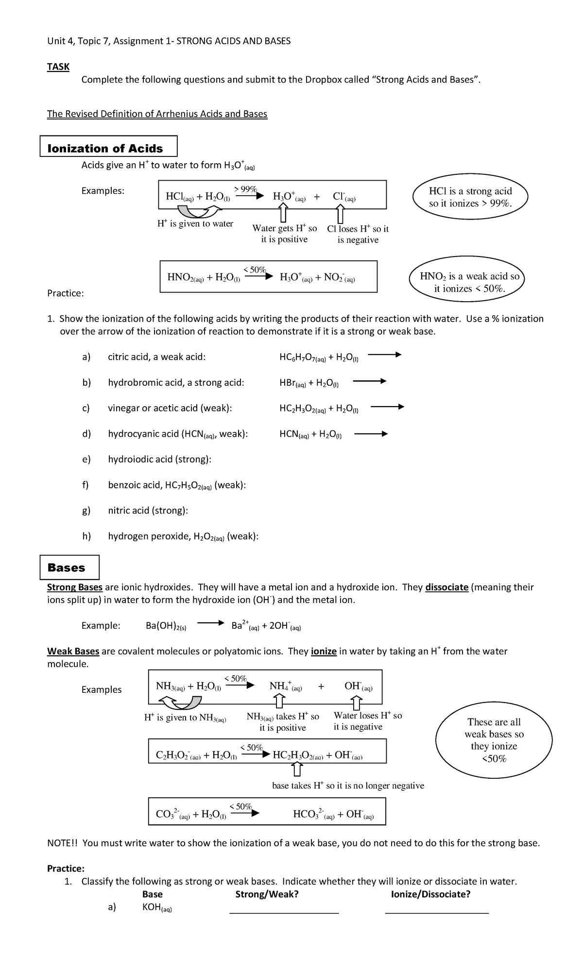 Assignment 3- Strong Acids AND Bases - CHMB16 - U of T - Studocu