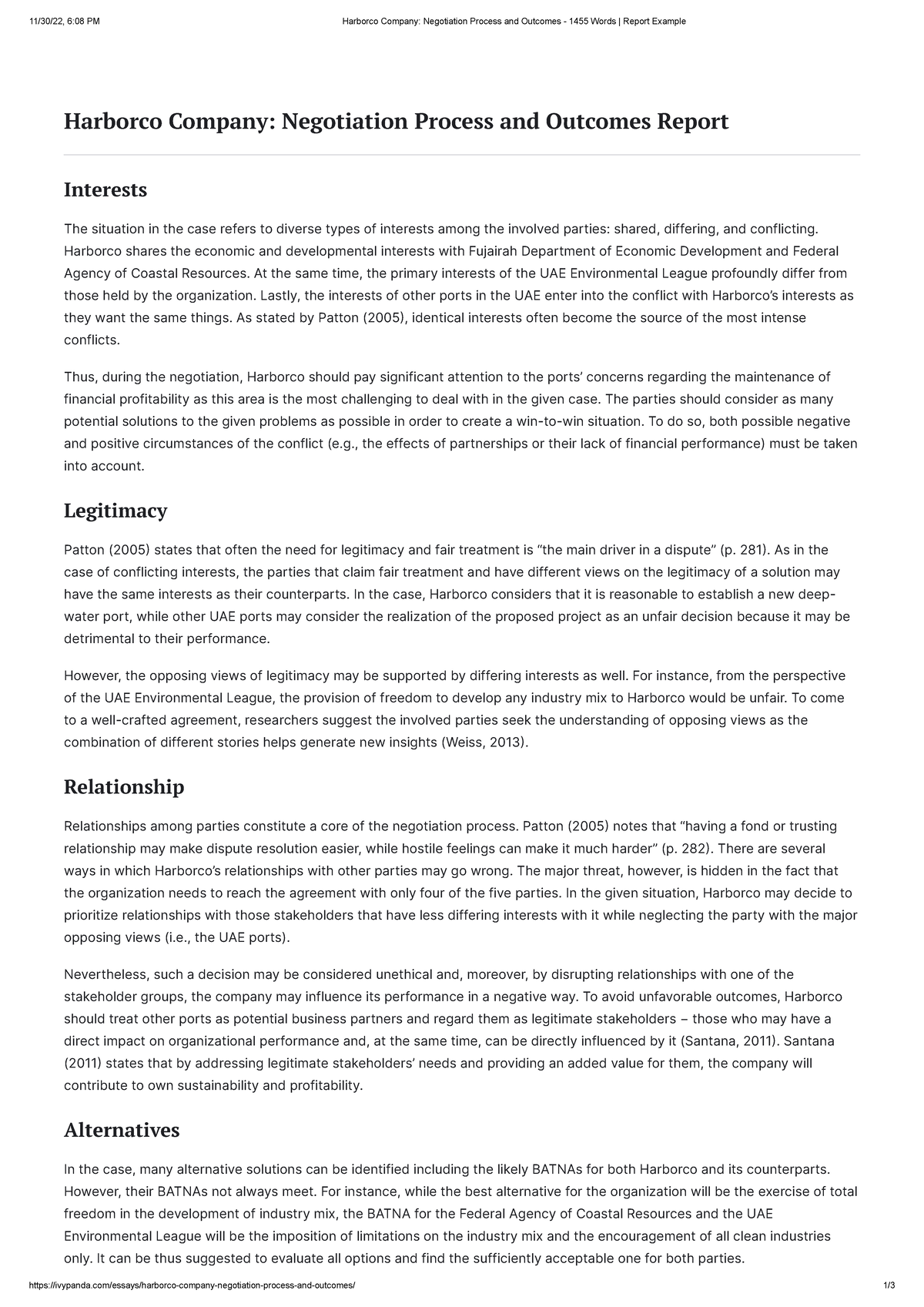 Harborco Company Negotiation Process and Outcomes - 1455 Words Report ...