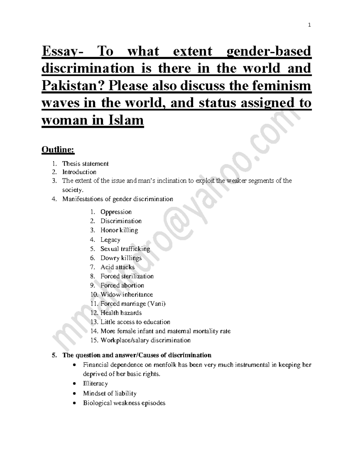 Essay Status of woman Gender-based discrimination and feminism waves in ...