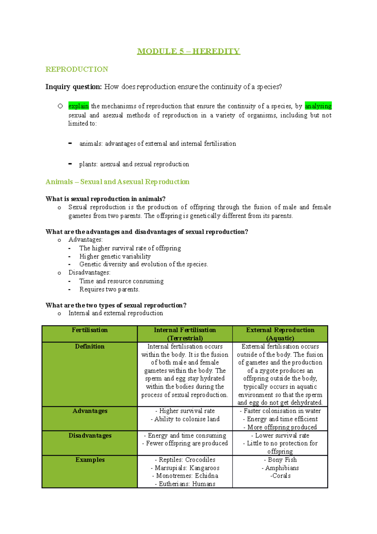 Module 5 Heredity Module 5 Heredity Reproduction Inquiry Question How Does Reproduction