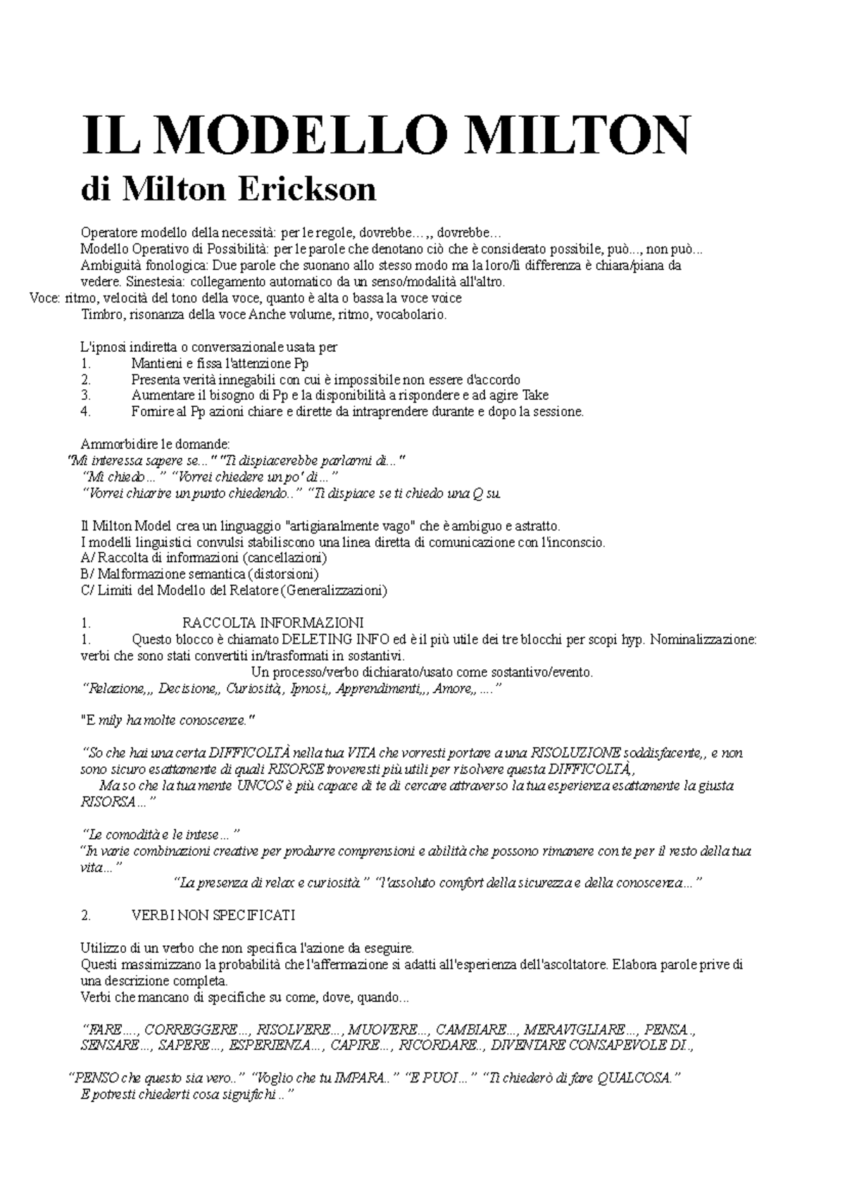 IL Modello Milton inglese - IL MODELLO MILTON di Milton Erickson ...