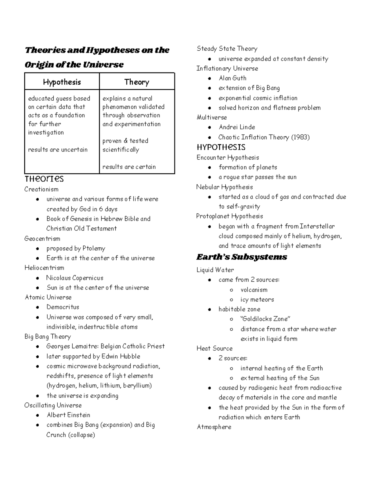 Earth science - Summary Introduction to Psychology - Theories and ...
