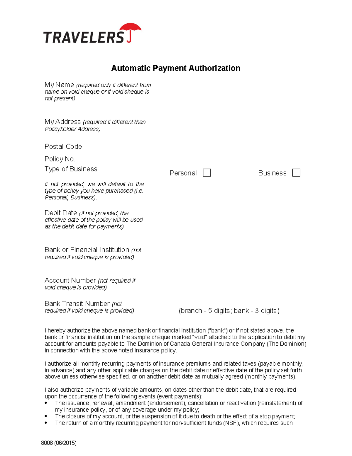 Automatic Payment Form - Automatic Payment Authorization My Name ...