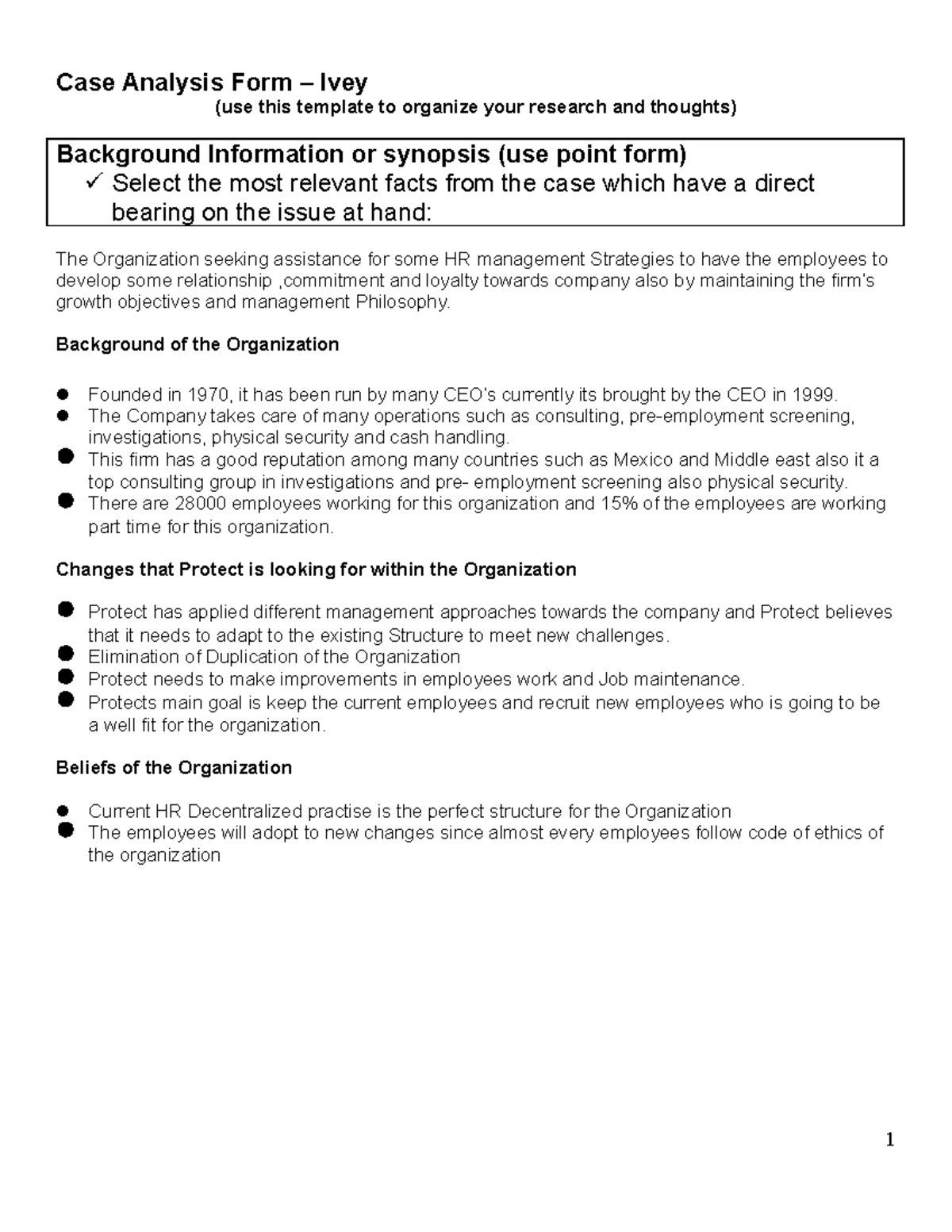CASE Study Analysis FORM - Ivey Need - Case Analysis Form – Ivey (use this template to organize ...
