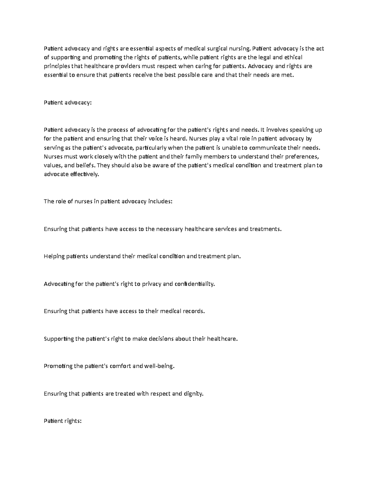 Patient advocacy and rights are essential aspects of medical surgical ...