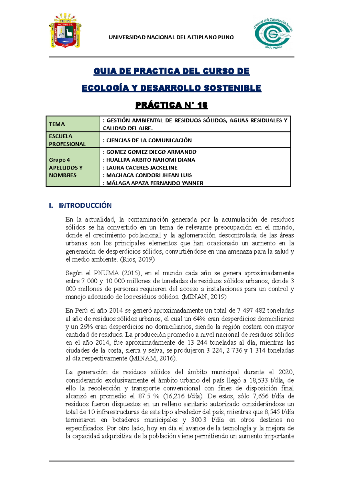 Práctica 16 KIJFDISJIFJS LSKDOAS KLAMSDKASA - GUIA DE PRACTICA DEL CURSO DE ECOLOGÍA Y ...