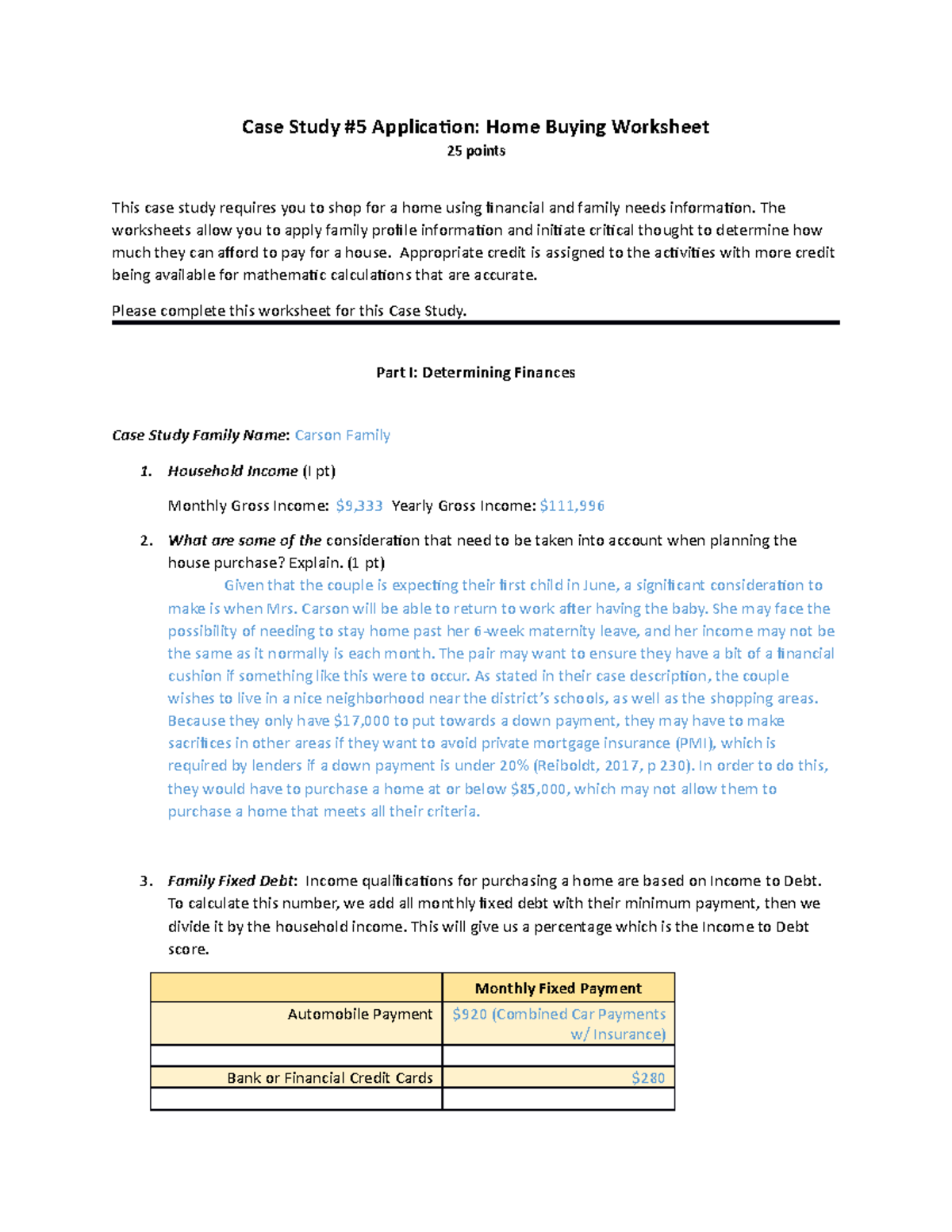 NASH Case Study 5 - Case Study #5 Application: Home Buying Worksheet 25 ...