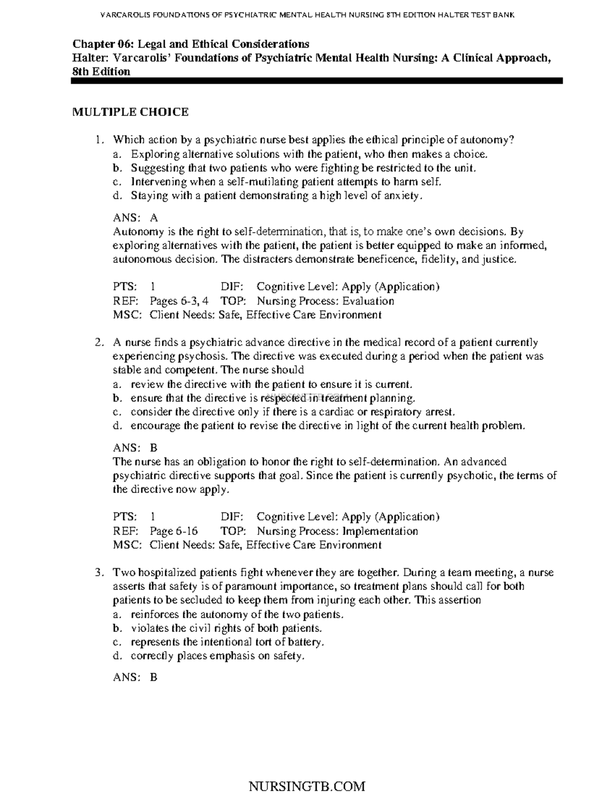 C6 - Exam/quiz - NURSINGTB Chapter 06: Legal and Ethical Considerations ...