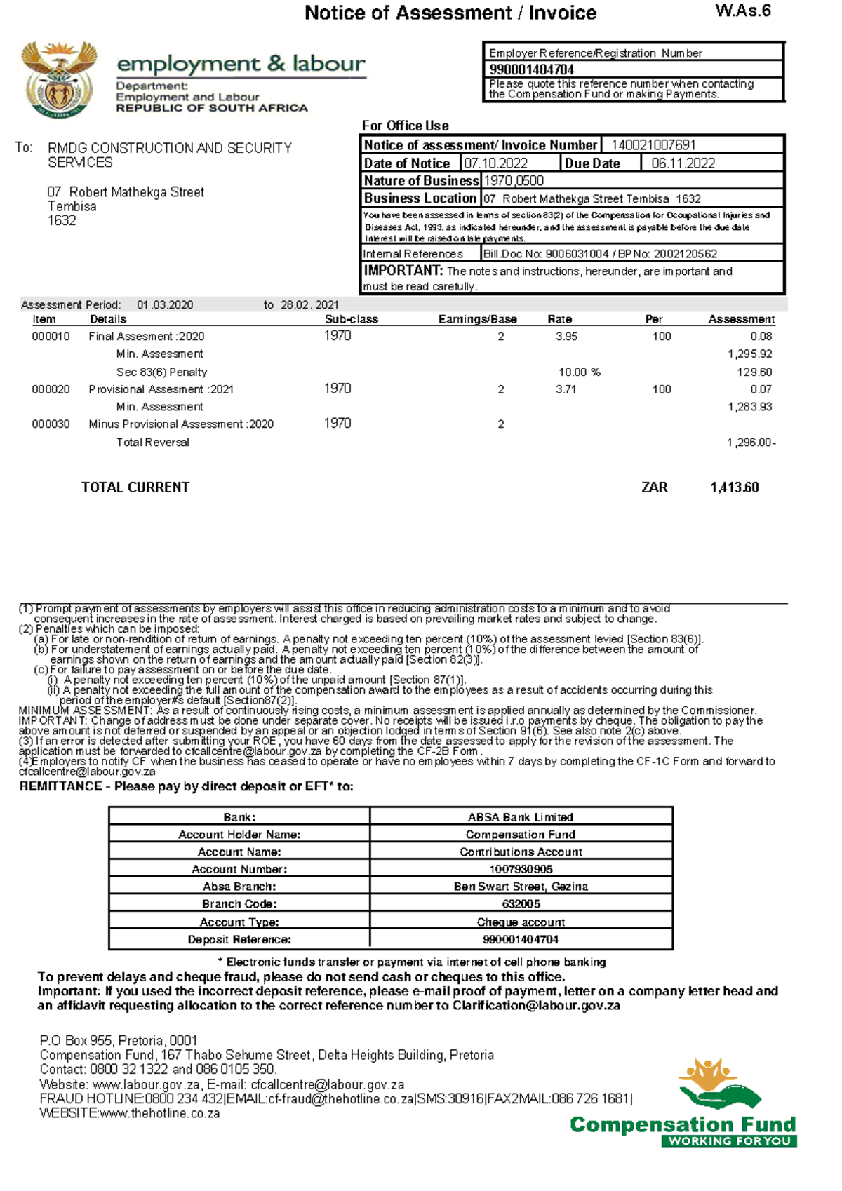 Compensation Fund Electronic Invoice-1 - RMDG CONSTRUCTION AND SECURITY ...
