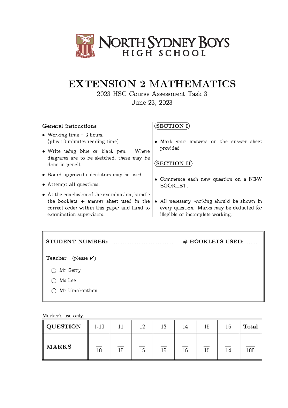 nsb trial 2023 4u - EXTENSION 2 MATHEMATICS 2023 HSC Course Assessment ...